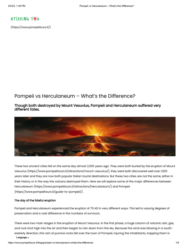 Pompeii Vs Herculaneum - What's The Difference | PDF