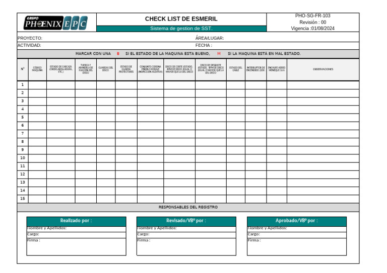 PHO-SG-FR-103 CHECK LIST ESMERIL | PDF