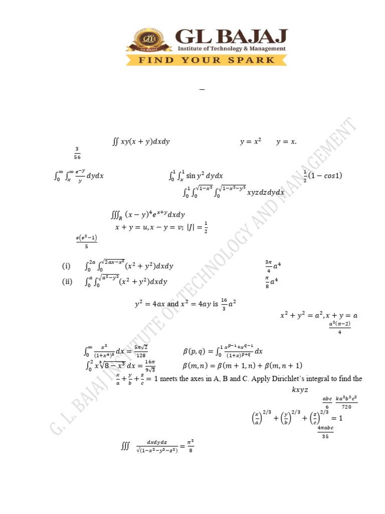 Assingment and Tutorial Unit IV Multiple Integration 2022 23 | PDF