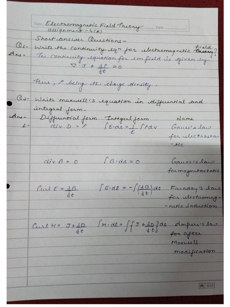 Physics EMFT Assignment | PDF