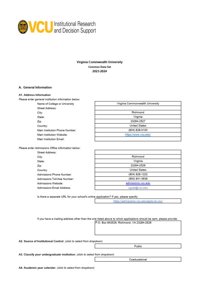 VCU Common Data Set | PDF | Act (Test) | Sat
