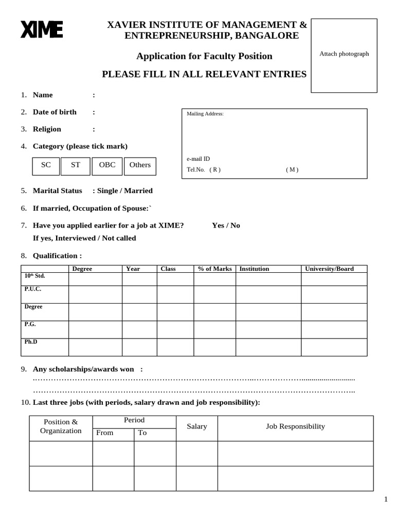 Proforma For Faculty Position (New) | PDF | Career & Growth