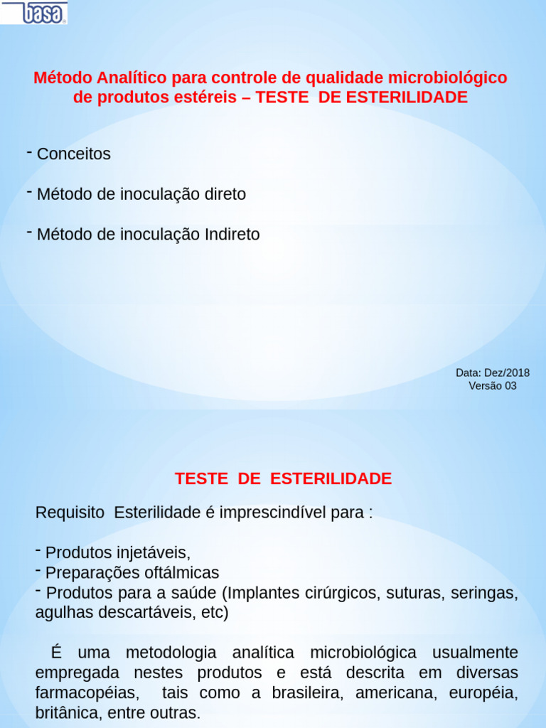 TRBC 012 - Treinamento Teste Esterilidade | PDF