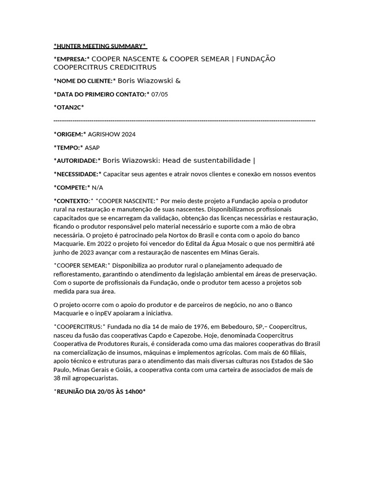 HUNTER MEETING SUMMARY | PDF HUNTER MEETING SUMMARY | PDF
