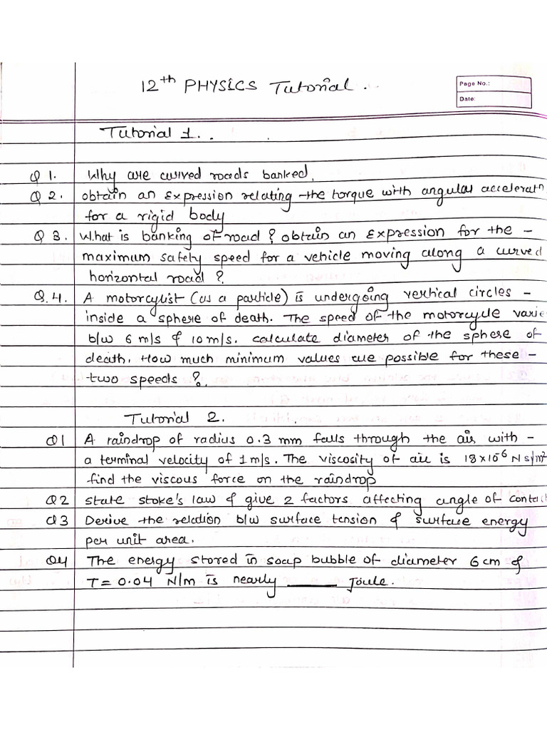 12th Sci Physics Tutorial | PDF