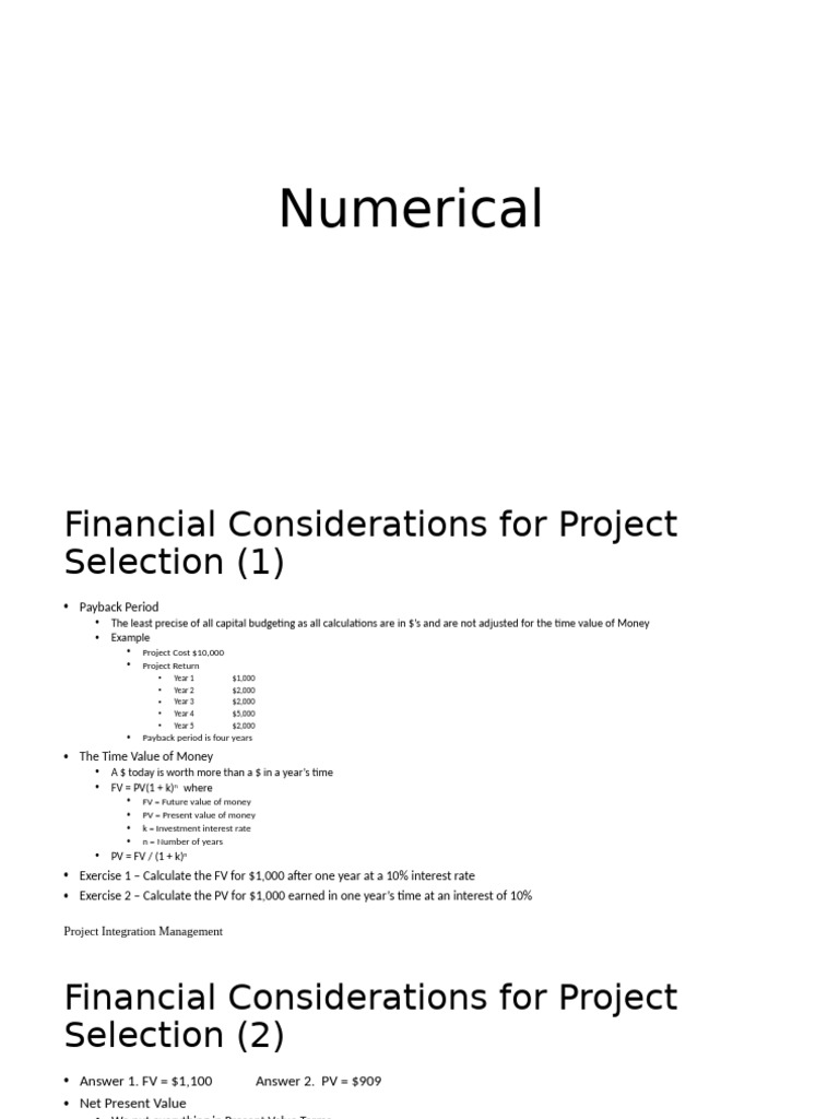 Numericals On Project Selection | PDF