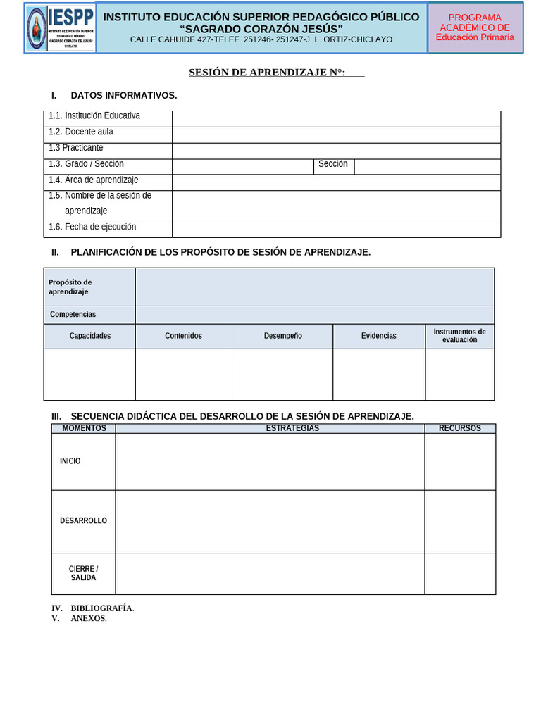 Esquema de Sesion de Aprendizaje | PDF | Crecimiento personal y profesional