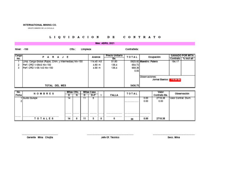 Liquidacion Ctto - Dac1 | PDF