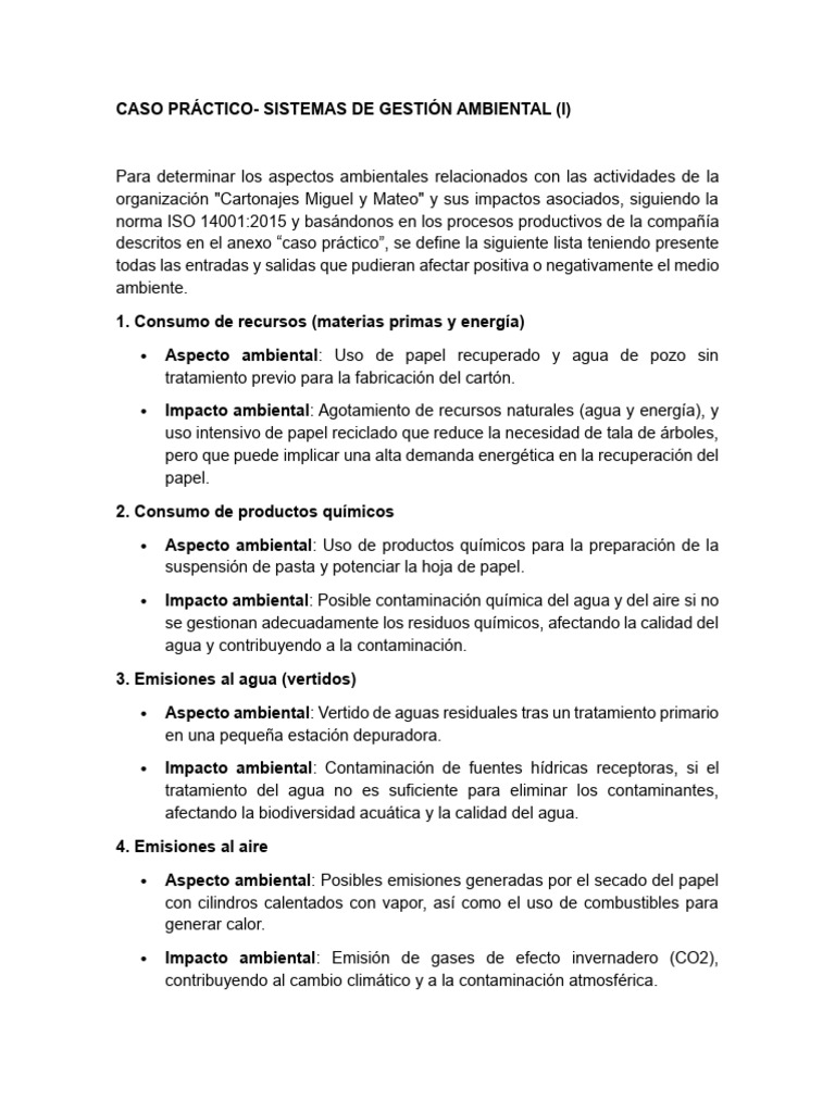 CASO PRÁCTICO Gestión Ambiental I | PDF