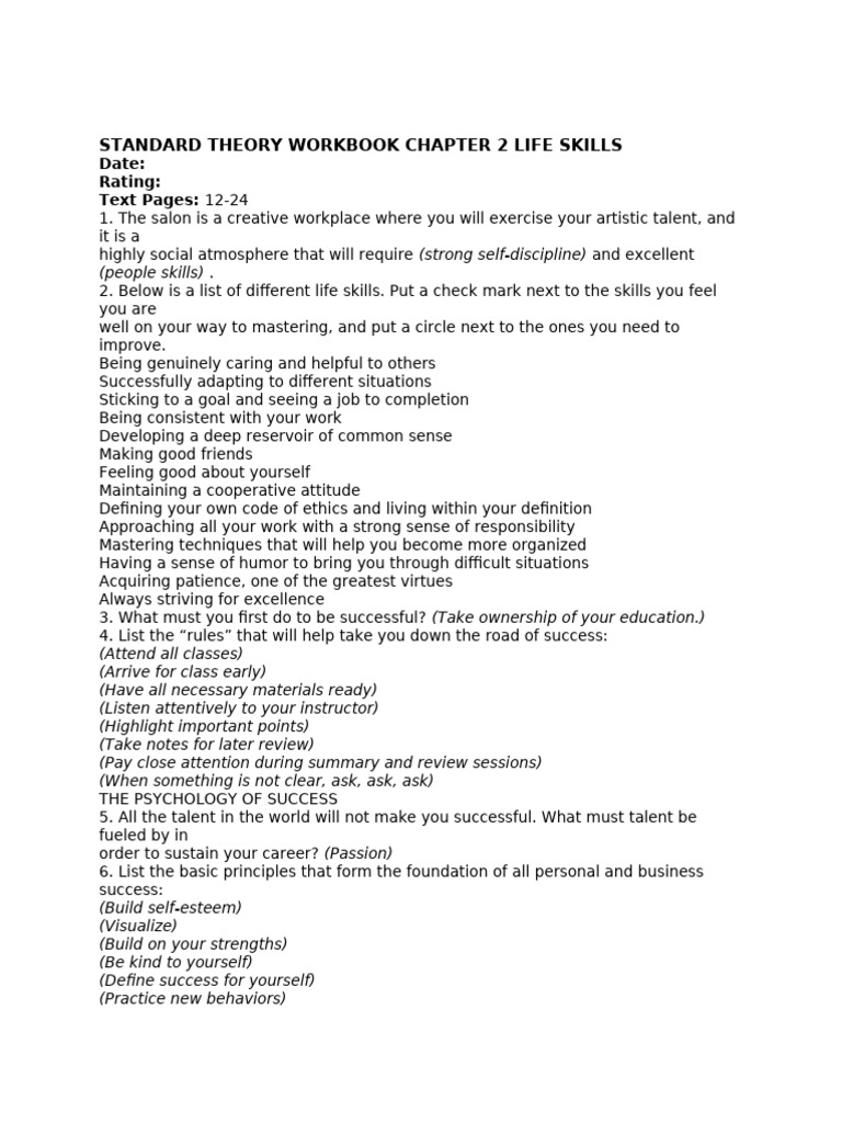 Chapter 2 Life Skills Answer Sheet | PDF