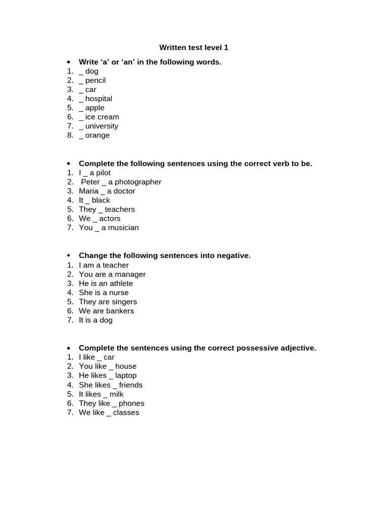 Written Test Level 1 | PDF