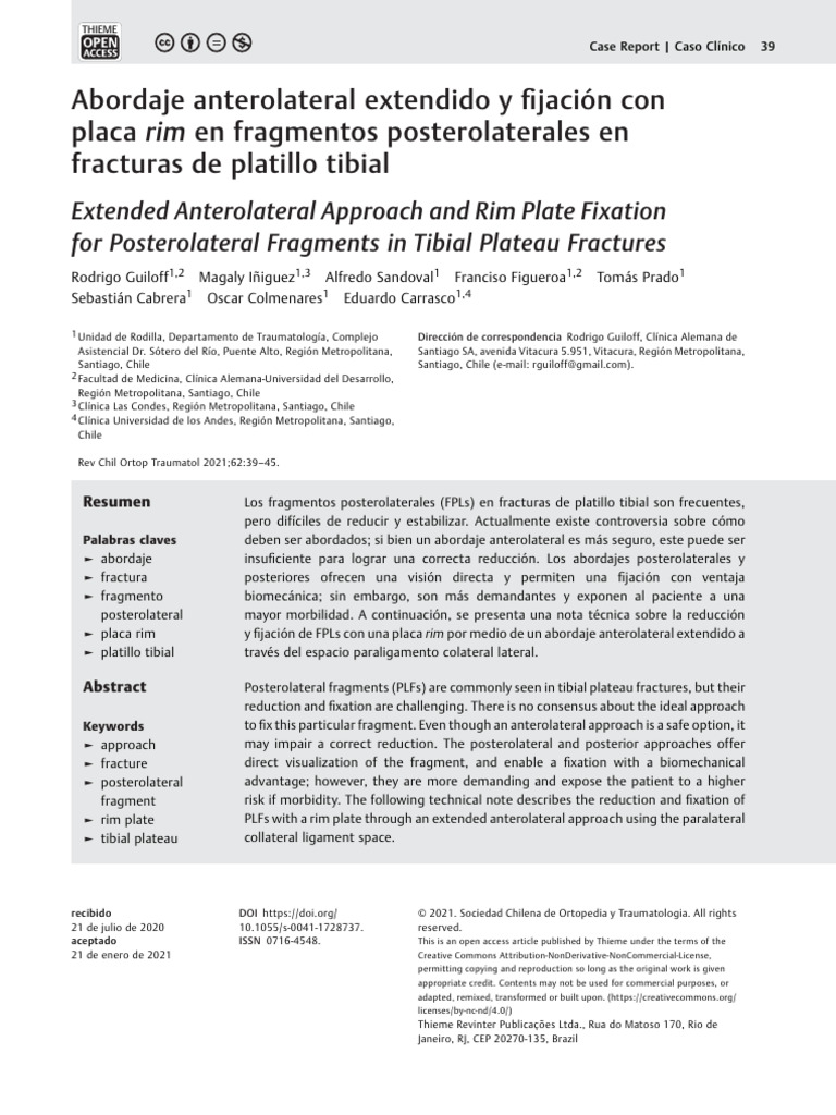 Abordaje Anterolateral Extendido y Jación Con Placa en Fragmentos ...