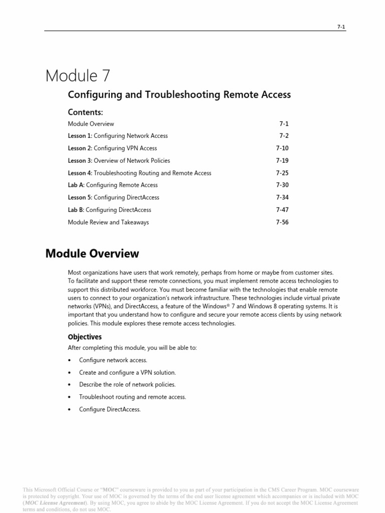 Configuring and Troubleshooting Remote Access: Module Overview | PDF