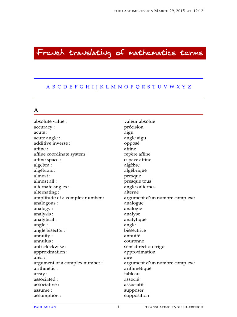 Cours Translating French Mathematics Terms | PDF