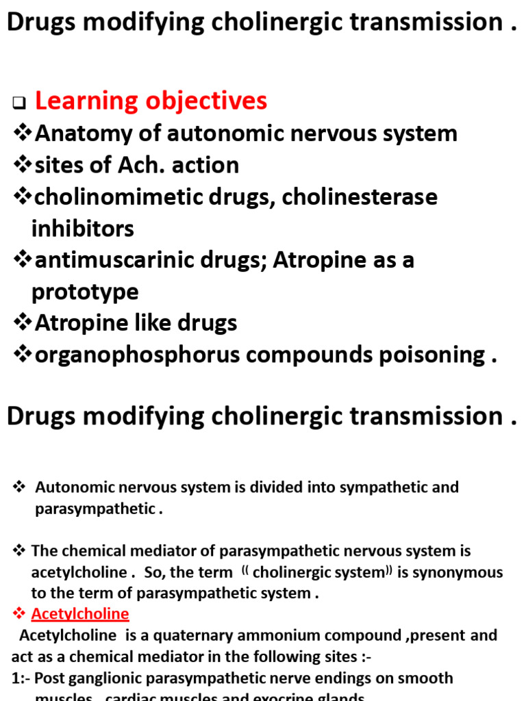 Cholinergic Drugs and Their Effects | PDF | Acetylcholine | Science ...