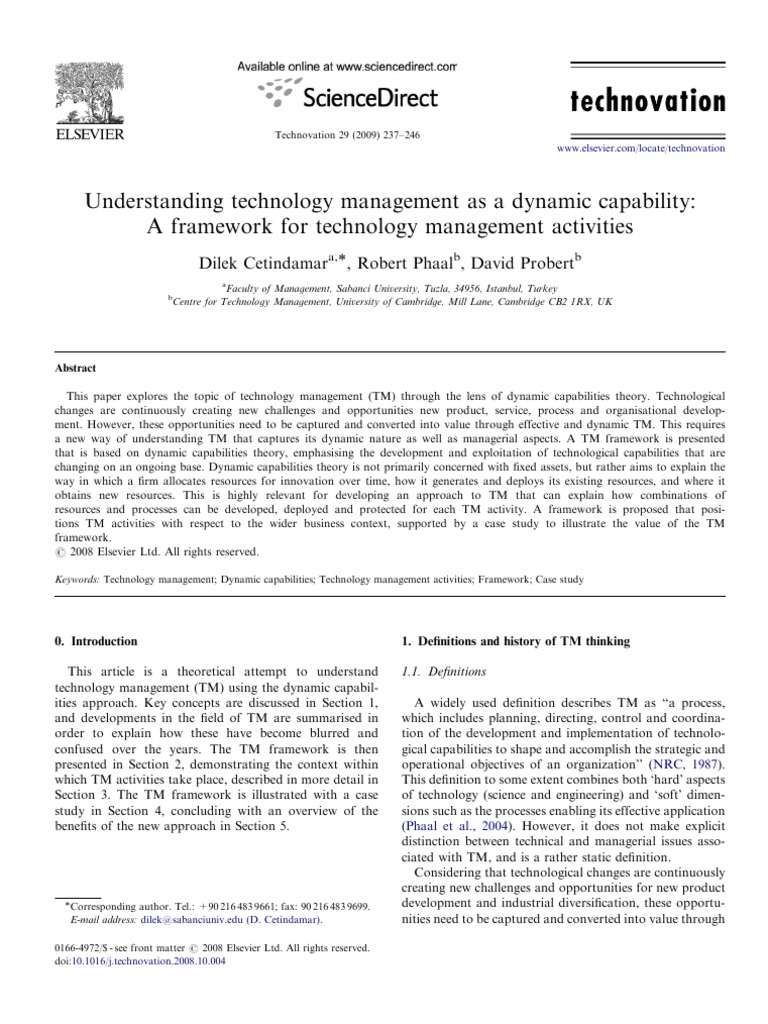 Understanding Technology Management As A Dynamic Capability: A ...