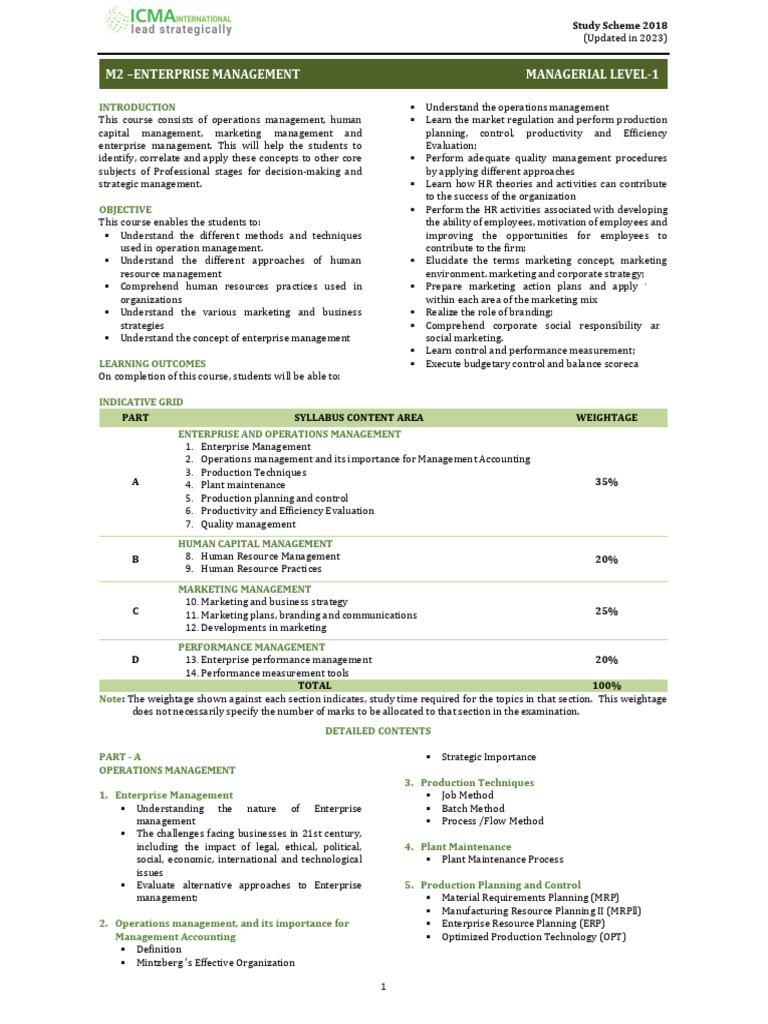M2 - Enterprise Management Managerial Level-1 | PDF