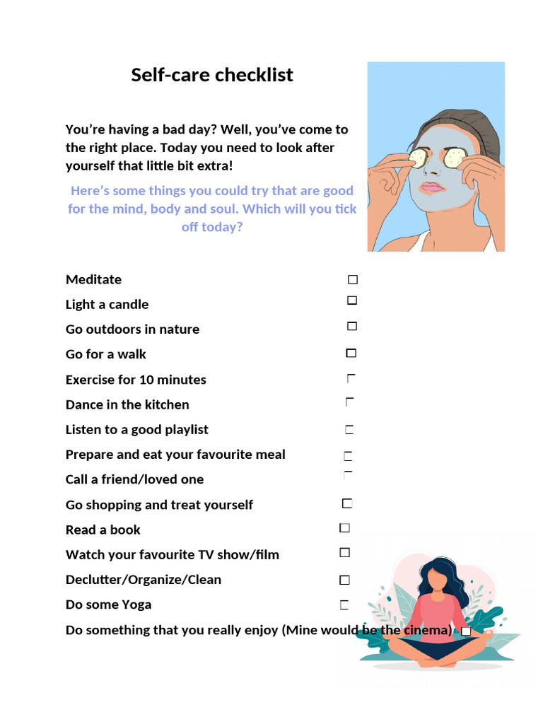 Self Care Worksheet | PDF