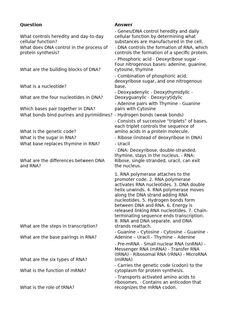 Physio - Chapter 3 - P1 - Genetics | PDF | Rna | Dna