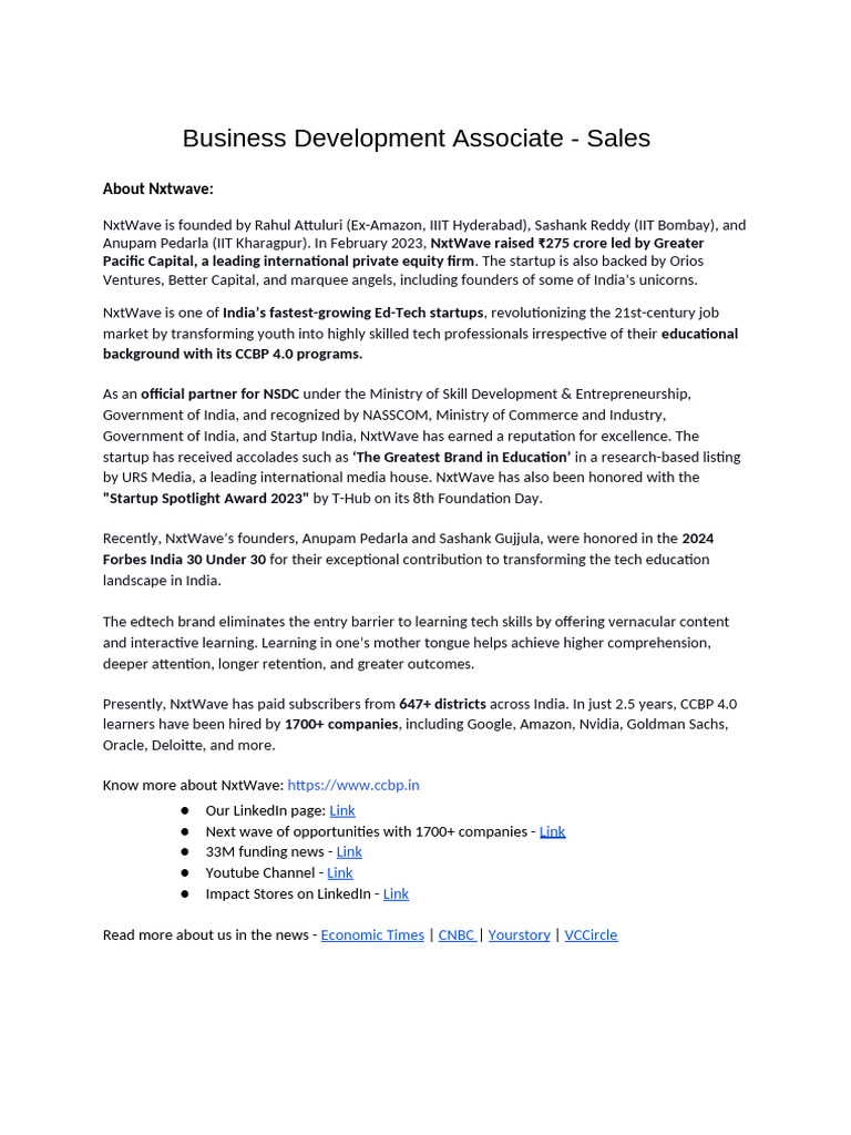 Business Development Associate - Sales | PDF