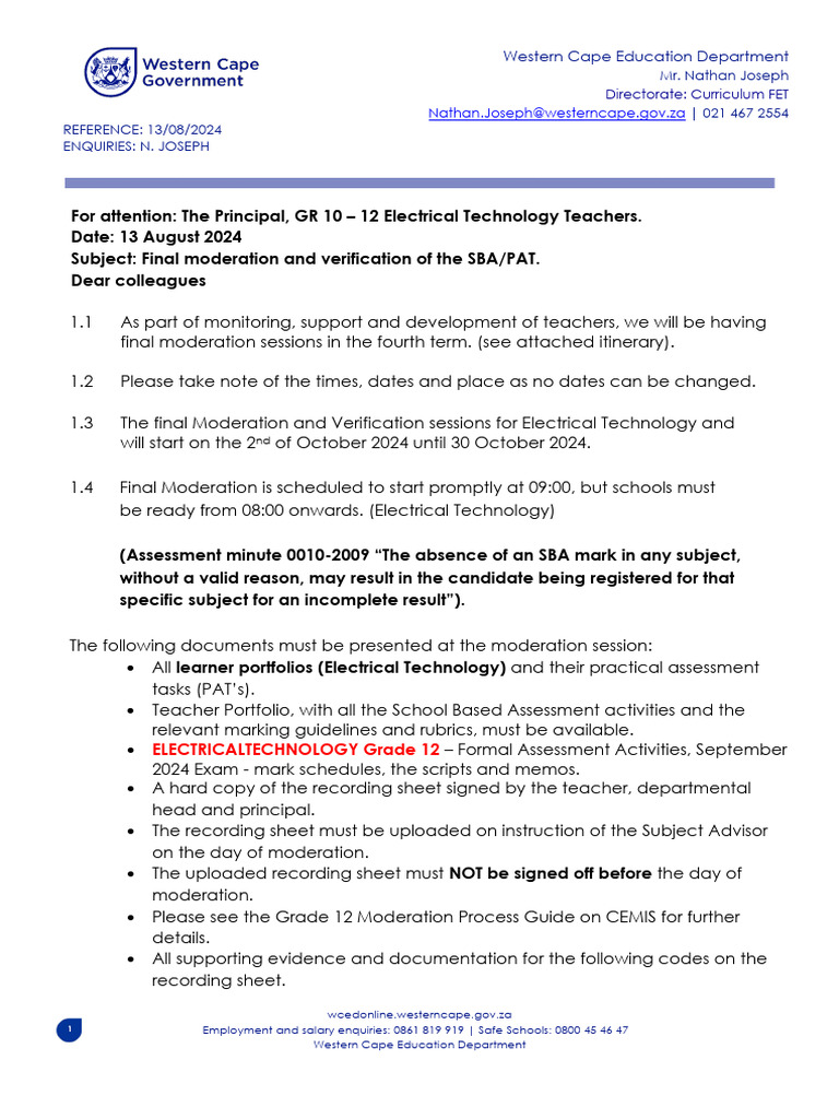 Moderation Plan Electrical Technology 2024 | PDF