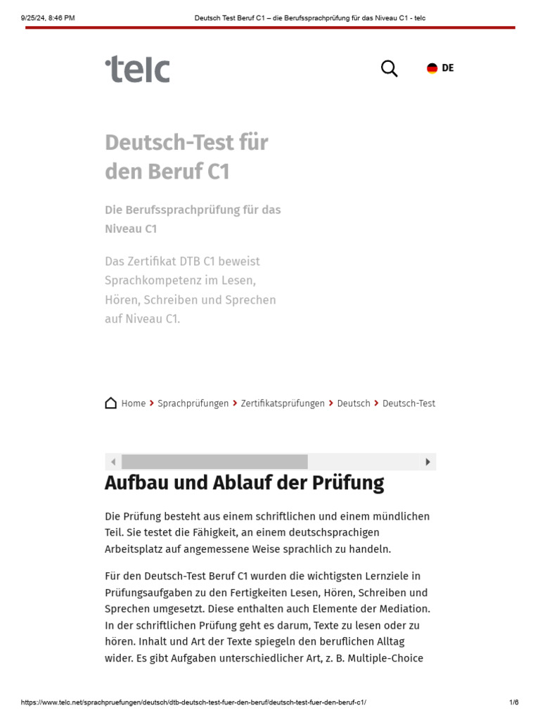 Deutsch Test Beruf C1 Info | PDF