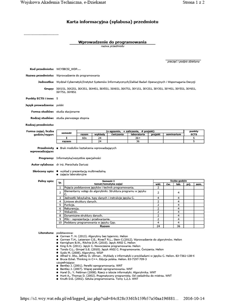 WDP Sylabus Stacjonarne | PDF