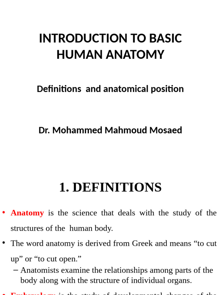 Lecture 1 [ Definitions and anatomical position ] | PDF