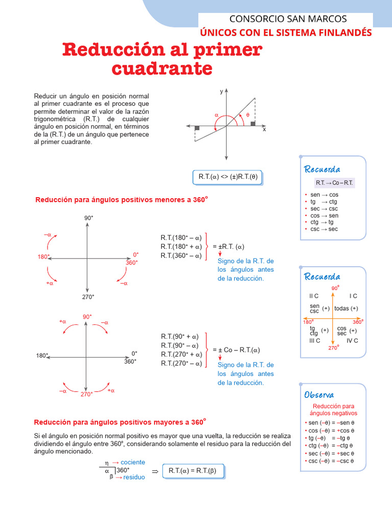 Reducción Al Primer Cuadrante | PDF | Ángulo | Análisis complejo