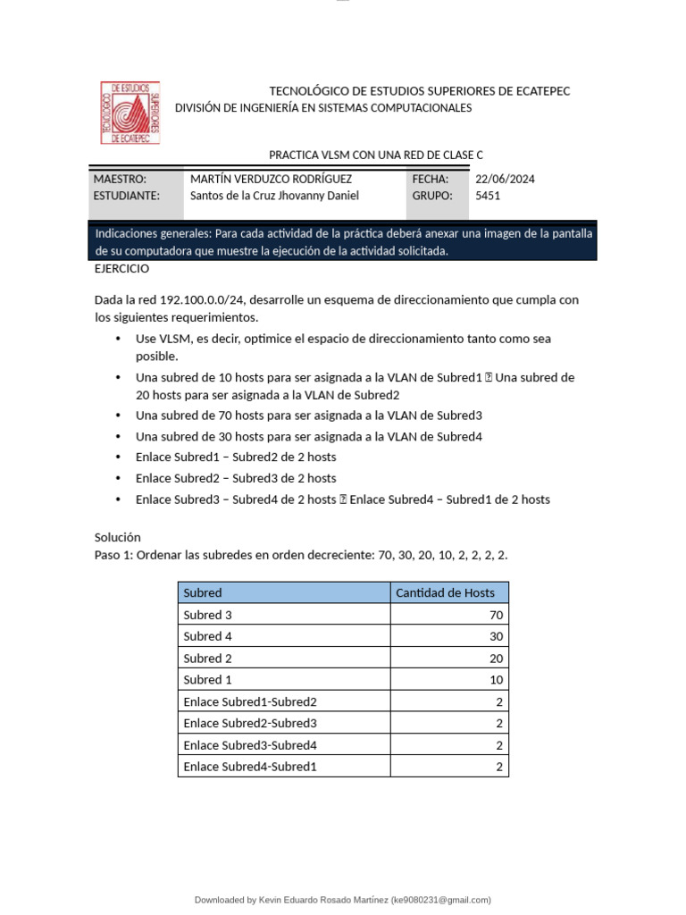 Copia de Vlsm-Con-Una-Red-Clase-C | PDF | Dirección IP | Métodos y ...