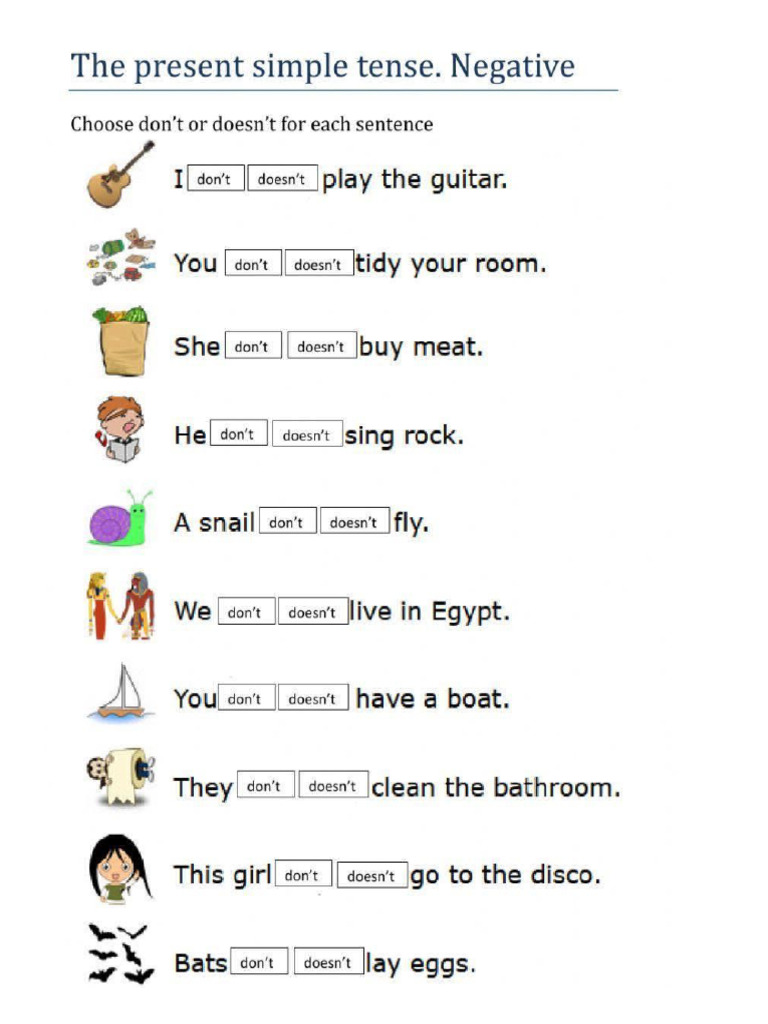 present simple negative exer | PDF