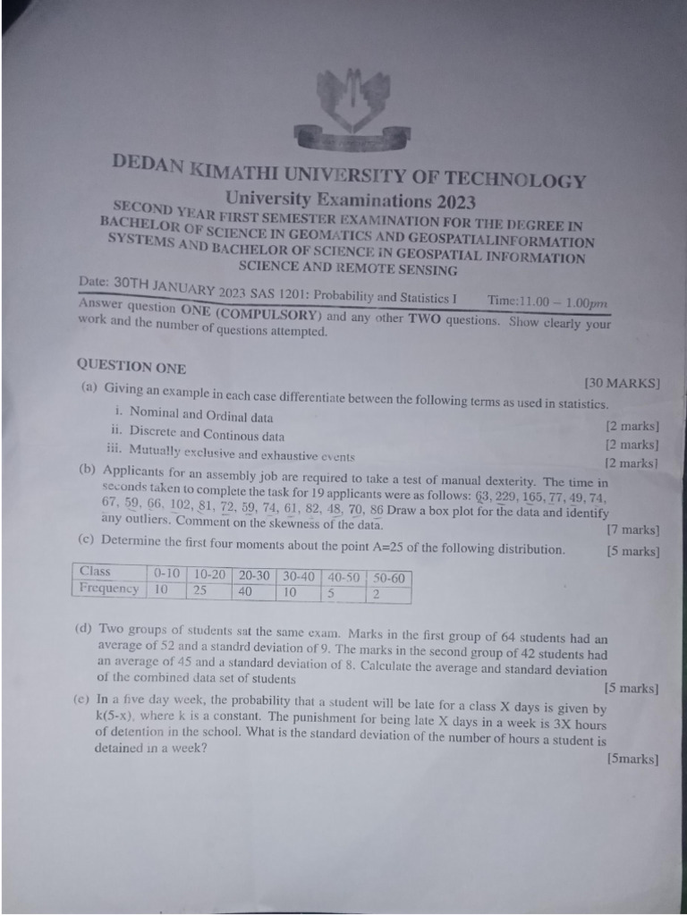 Statistics Exam 2023 | PDF