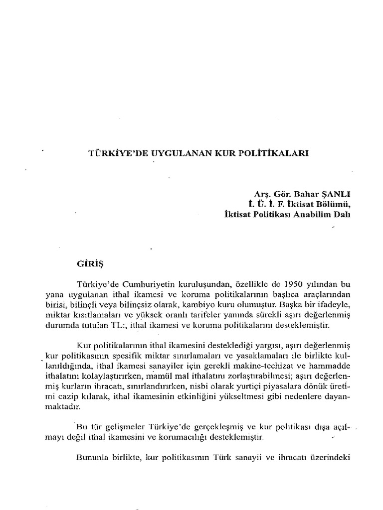 T - Rkiye'de Uygulanan Kur Politikalar - (#8878) - 8105 | PDF
