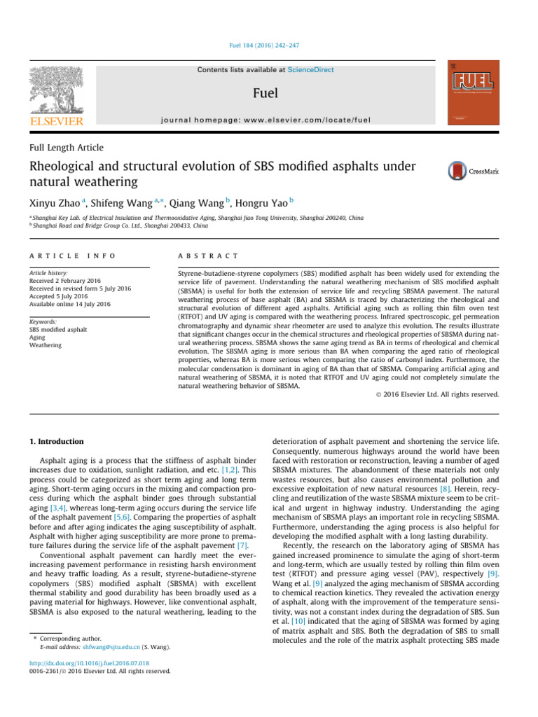SBS Modified Asphalt Weathering Study | PDF | Ultraviolet | Absorption ...