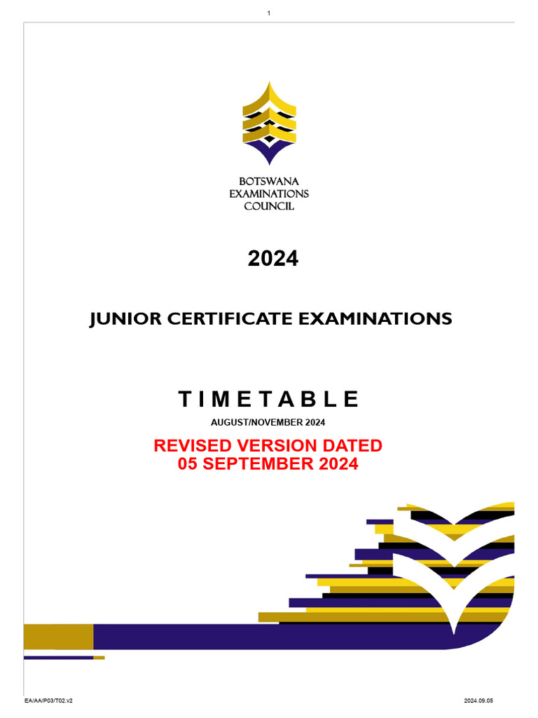 2024 Jce Revised Timetable - Final Published | PDF