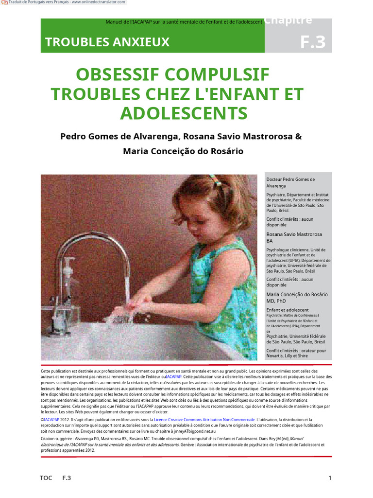 Obsessif Compulsif Adolescents: Troubles Chez L'Enfant Et | PDF