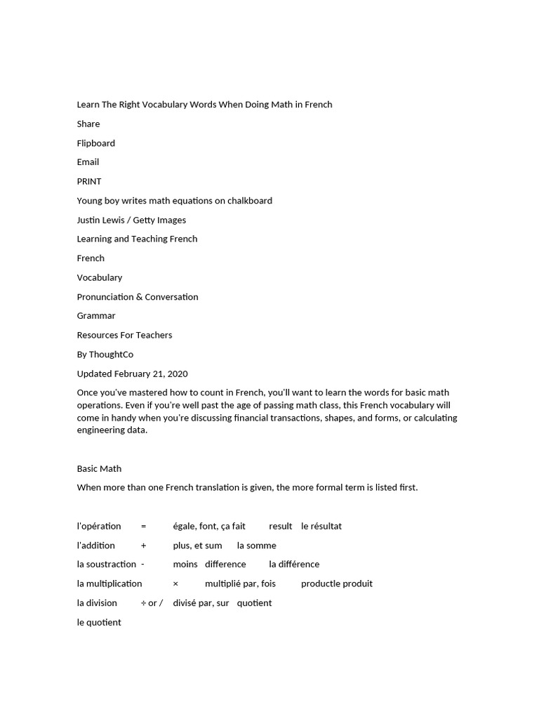 French Math Vocabulary Guide | PDF | Trigonometric Functions | Language ...
