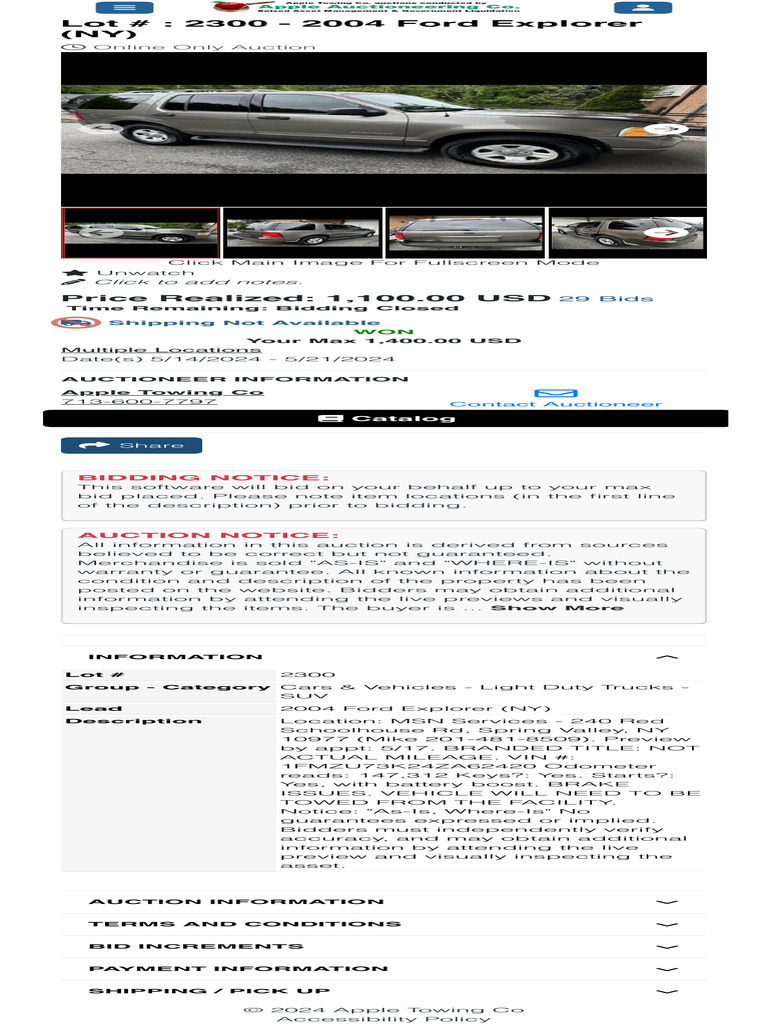 2004 Ford Explorer (NY) Apple Towing Co | PDF