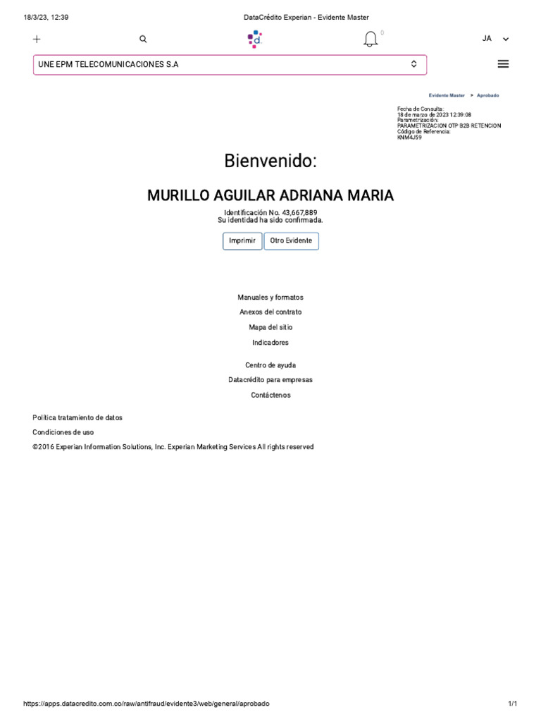 DataCrédito Experian - Evidente Master | PDF