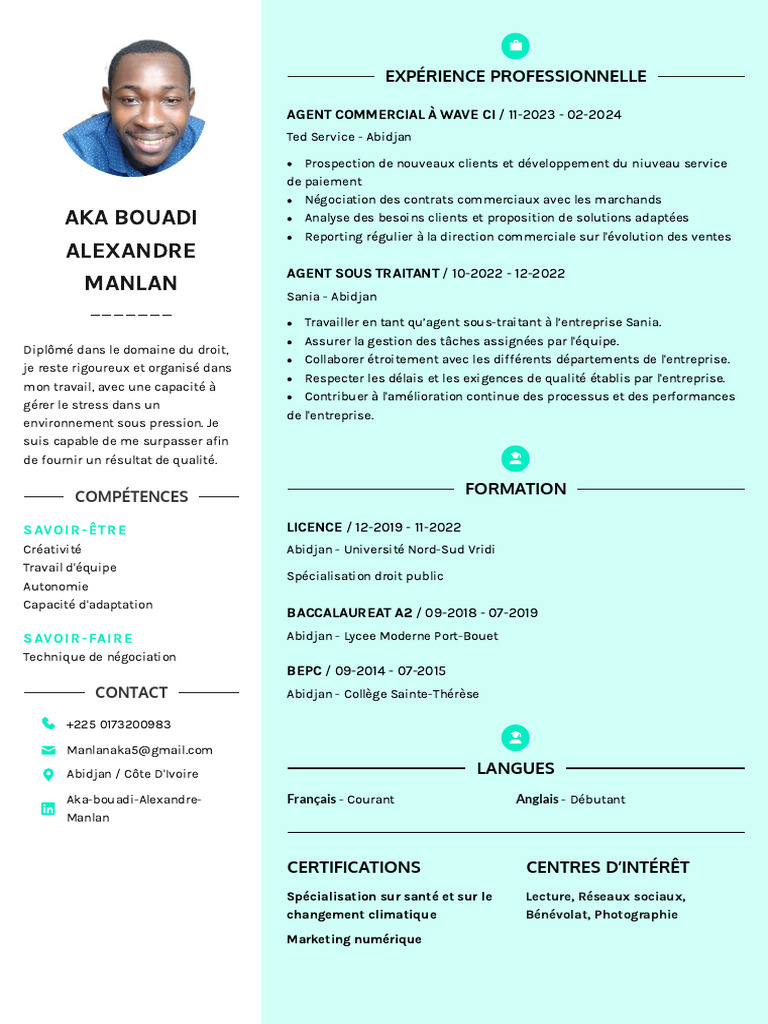CV Manlan Aka Bouadi Alexandre | PDF