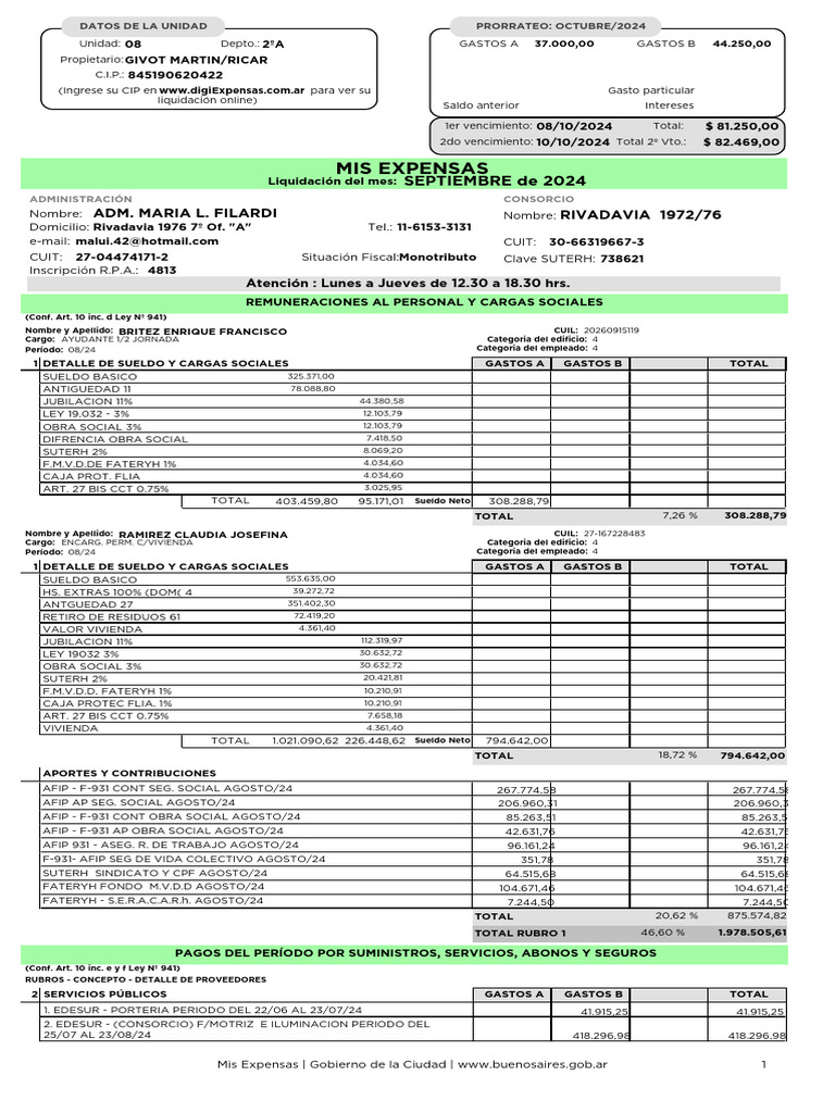 Mis Expensas: Adm. Maria L. Filardi RIVADAVIA 1972/76 | PDF