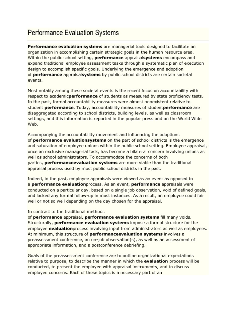 Performance Evaluation Systems | PDF | Performance Appraisal | Evaluation