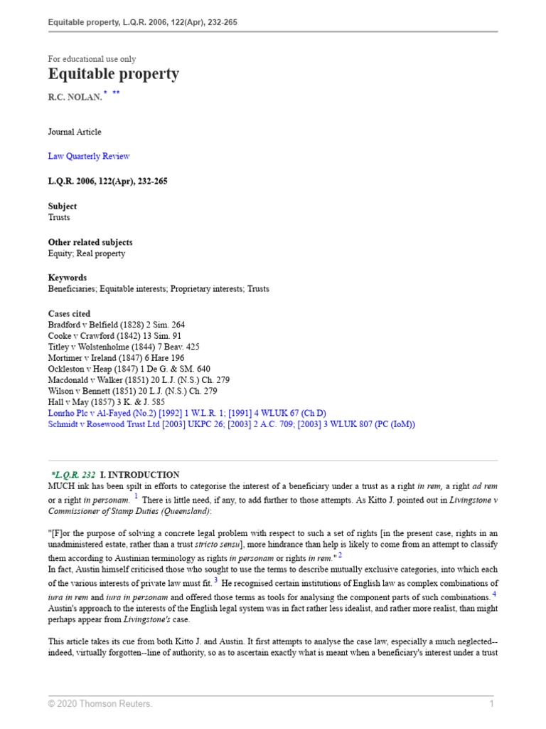 Nolan - Equitable Property | PDF