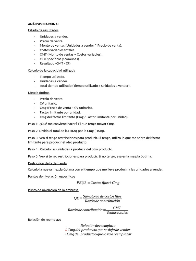 Fórmulas - Análisis Marginal | PDF