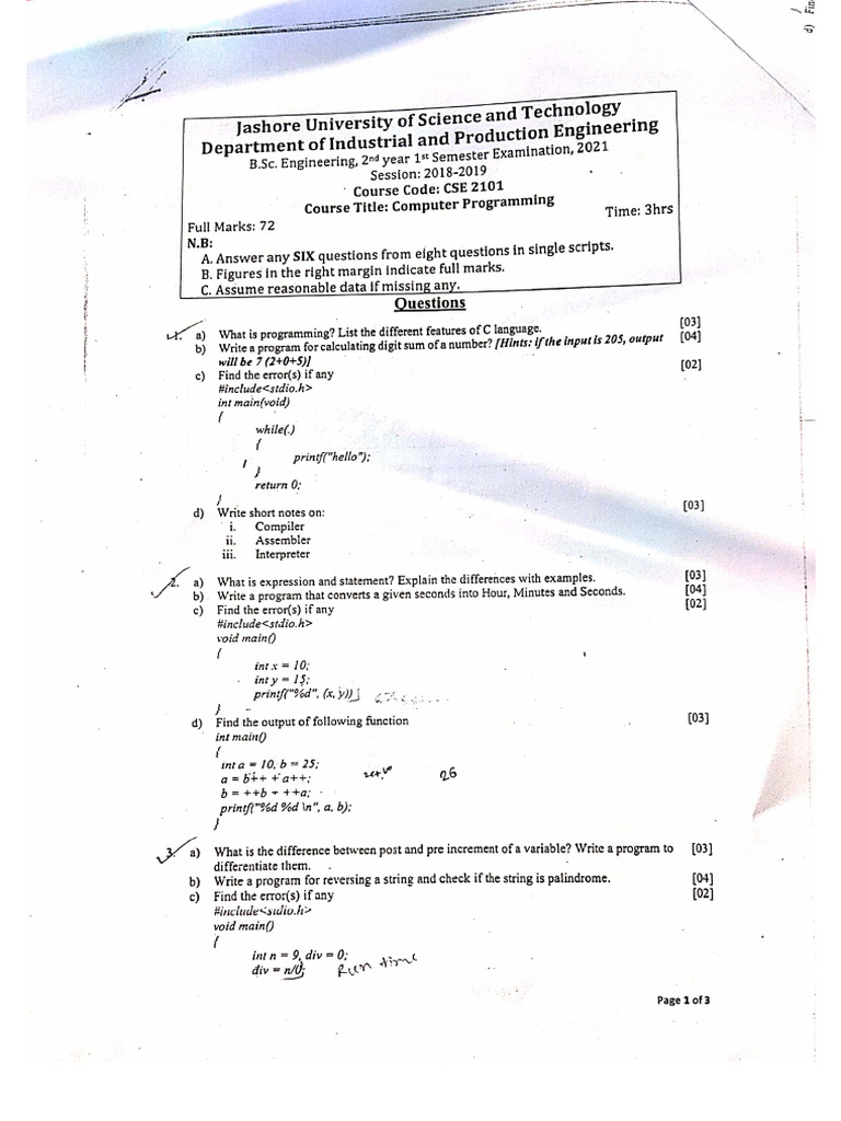 Question CSE 2-1 | PDF