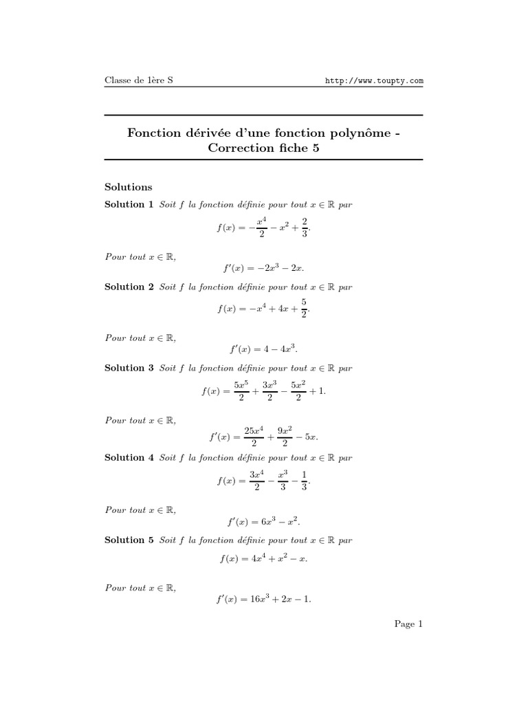 Derivee Monome Polynome 5 Corrige | PDF