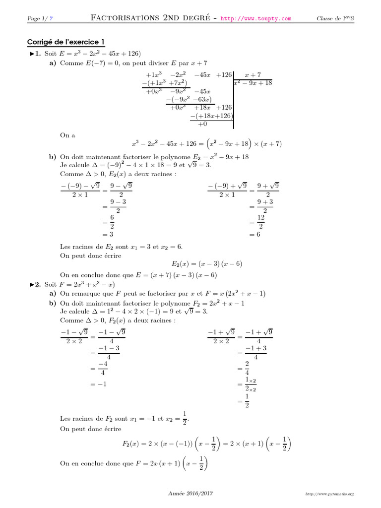 Factorisation Degre 3 2 Corrige | PDF