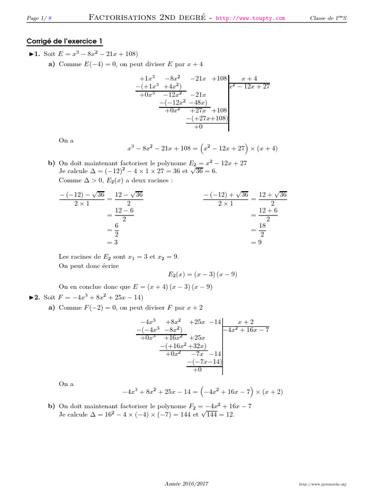 Factorisation Degre 3 1 Corrige | PDF