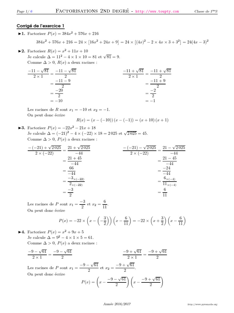Factorisation Degre 2 3 Corrige | PDF