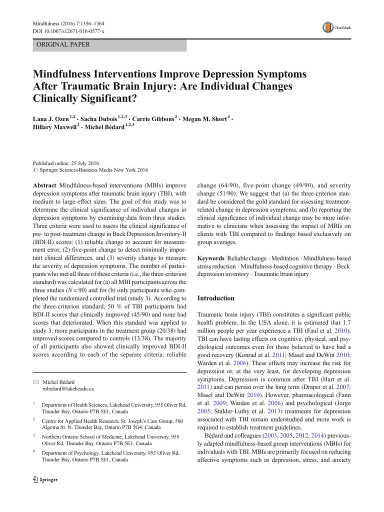 Mindfulness Interventions Improve Depression Symptoms After Traumatic ...